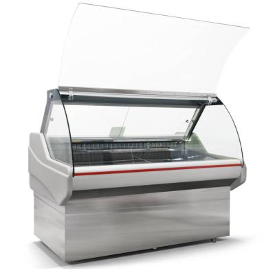 China High-Quality Commercial Refrigerated Display Cabinet with Lift-up/Sliding Front Curved Glass Doors for Smoked Bacon for sale