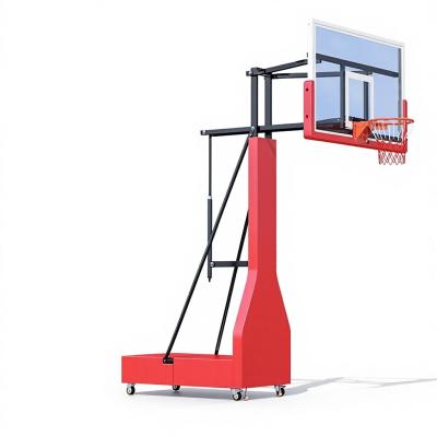 China Adjustable Height Basketball Stand with Tempered Glass Backboard and Movable Base for Indoor & Outdoor Use for sale