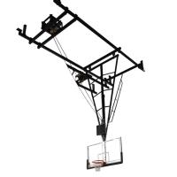 China Steel Ceiling Suspended Basketball Hoop with Tempered Glass Backboard and Adjustable Electric Manual Control for Indoor Training for sale