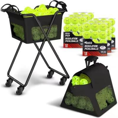 China Foldable Waterproof Portable Pickleball Ball Caddy Tennis Ball Basket with Wheels for Easy Transport for sale