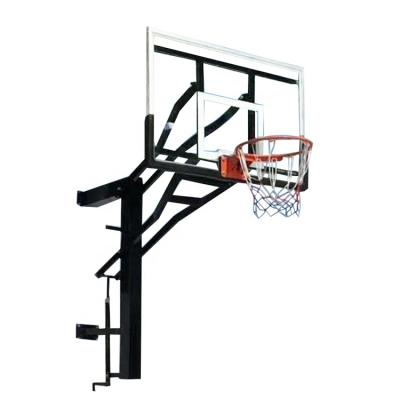 China Wall Mounted Manual Lifting Height Adjustable Steel Basketball Hoop System With 180*105 cm Tempered Glass Backboard Rim and Net for sale
