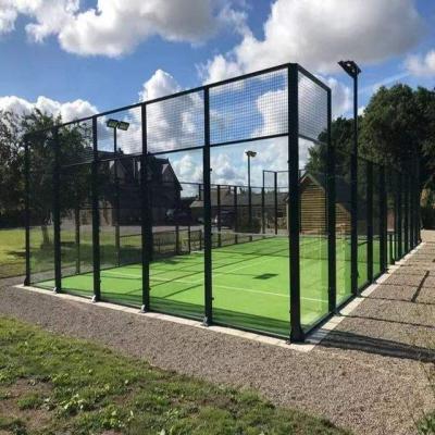 China Outdoor Panoramic Padel Tennis Court with Stainless Steel Components Tempered Glass Surface and LED Sport Light for sale
