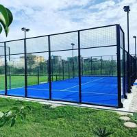 China Outdoor Panoramic Padel Tennis Court with Stainless Steel Components Tempered Glass Surface and LED Sport Light for sale