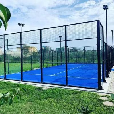 China Outdoor Panoramic Padel Tennis Court with Stainless Steel Components Tempered Glass Surface and LED Sport Light for sale