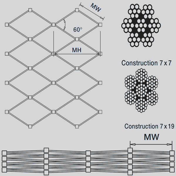 Tec-Sieve Stainless Steel Wire Rope Diamond Ferruled Mesh with Frame