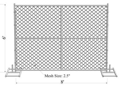 China 6' Height x 12' Width 11ga 11.5 ga 12ga  12.5ga diameter chain mesh 60mm Portable Chain Link Temporary Security Fencing for sale