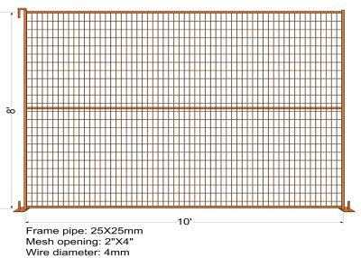 China RAL 2009 powder coated construction temporary fencing 6’/1830mm*10’/3048mm Tubing 40mm*1.5mm  weld mesh 2