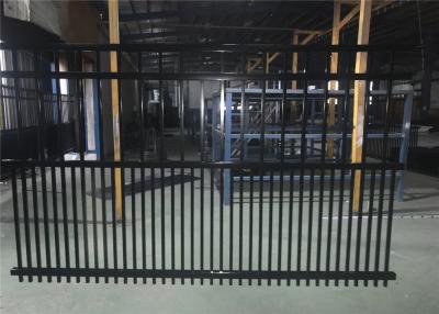 China Steel fence 2100mmx2400mm Panels Stain Black Interpon Powder Rail 40mm and 50mm Upright 25mm for sale