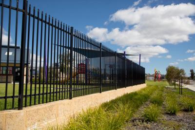 China crimped top steel fencing panels 2.1m*2.4m INTERPON ral9001 powder coated at minimum 80 microns 2 x45mmx45mm x 2.0rails for sale