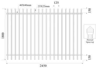 China Crimped Pressed Spear diplomat Fencing 25mm picket Rail 40mm H1800mmxW2450mm for sale