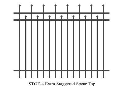 China Extra Staggered Crimped Top Spear Garrison Fence panels 3 rails 2.1m x 2.4m stain interpon powder for sale