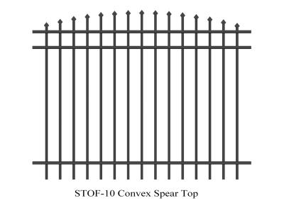 China Convex Spear Top Crimped Steel Garrison Fencing 40mm x 40mm x 3 rails Tubular Steel Fence powder coated 80 microns for sale