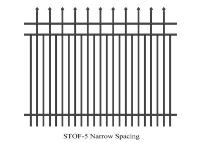 China Narrow Spacing Top Crimped Spear Tubular Steel Fence Garrison Brand 3 Rails 1.83m x 2.95m powder coated 100 microns for sale