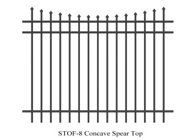 China 3 rails Concave Crimped top stright spear Garrison Steel Fencing Stain black Powder rails 40mm x 40mm Spacing 100mm for sale