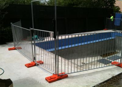China temp pool fence panels 1100mm*2300mm hot dipped galvanized in zinc pool with orange color base for sale