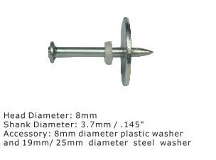 China Steel Powder Actuated Fasteners Dnw Drive Pins With 25mm Steel Washer for sale