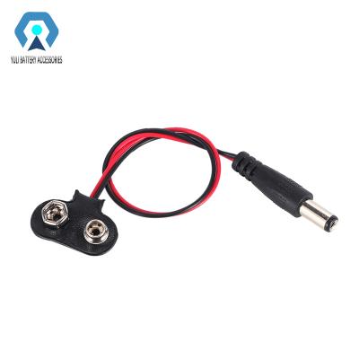 China Lightweight 9V Battery Snapper T Type PP3 Battery Clip With DC 5.5 x 2.1mm Male Plug and 15cm Wire Leads for sale