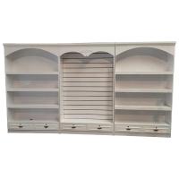 China Livingroom Furniture Modern PVC Shelving White Wood Slatwall Panel Champagne Wall Stand for sale