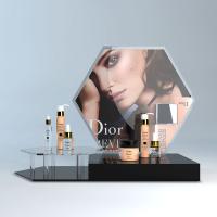 China Customized Skincare Cosmetics Display Stand with Acrylic Poster and Business Card Holder for sale