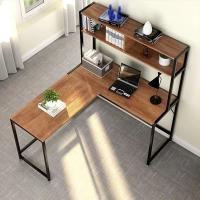 China Customized Soho Solid Wood Gaming L Shape Desk with Metal Legs and Book Shelf Storage for sale