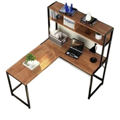 China Student Gaming Writing Working Station Lavin L-Shaped Desk with Hutch in Vintage Walnut for sale