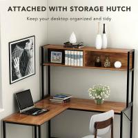 China Student Gaming Writing Working Station Lavin L-Shaped Desk with Hutch in Vintage Walnut for sale