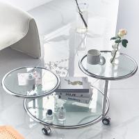 China Modern EUROPEAN Design Glass Top Coffee Table with Rotating Function and PU Leather Cover for sale