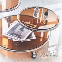 China Modern EUROPEAN Design Glass Top Coffee Table with Rotating Function and PU Leather Cover for sale