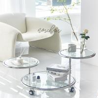 China Modern EUROPEAN Design Glass Top Coffee Table with Rotating Function and PU Leather Cover for sale