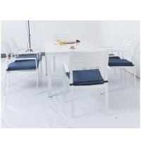 China Modern Garden Furniture Dining Table Set with 6 Seater Wood Table and Metal Chairs for sale