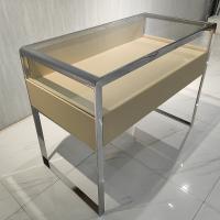 China PU Leather Cover High End Glass Showcase for Jewelry Display in Livingroom Furniture for sale