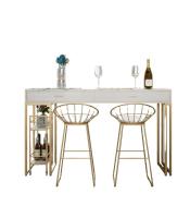 China Iron Marble Dining Table Set with 2 Chairs White Marble Surface Gold Powder Coating for sale
