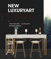China Iron Marble Dining Table Set with 2 Chairs White Marble Surface Gold Powder Coating for sale