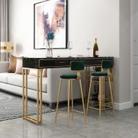 China Iron Marble Dining Table Set with 2 Chairs White Marble Surface Gold Powder Coating for sale