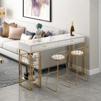 China Iron Marble Dining Table Set with 2 Chairs White Marble Surface Gold Powder Coating for sale
