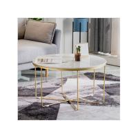 China Wooden Livingroom Furniture Round Marble Coffee Table with Wrought Iron Glass Top for sale