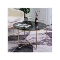 China Wooden Livingroom Furniture Round Marble Coffee Table with Wrought Iron Glass Top for sale