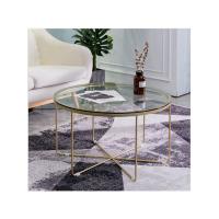 China Wooden Livingroom Furniture Round Marble Coffee Table with Wrought Iron Glass Top for sale