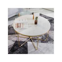 China Wooden Livingroom Furniture Round Marble Coffee Table with Wrought Iron Glass Top for sale