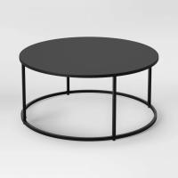China Black Round Wooden Coffee Table with Marble Top and Modern Metal Legs in Round Shape for sale