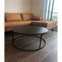 China Black Round Wooden Coffee Table with Marble Top and Modern Metal Legs in Round Shape for sale
