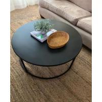 China Black Round Wooden Coffee Table with Marble Top and Modern Metal Legs in Round Shape for sale
