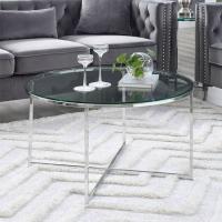 China Living Room Furniture PU Leather Cover Material Round Glass Coffee Table Modern Design for sale