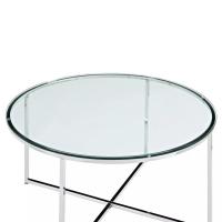 China Living Room Furniture PU Leather Cover Material Round Glass Coffee Table Modern Design for sale
