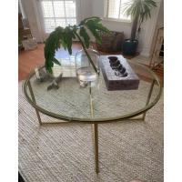 China Living Room Furniture PU Leather Cover Material Round Glass Coffee Table Modern Design for sale