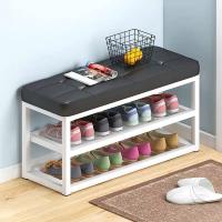 China FOB Xiamen Port Durable Bamboo Metal Sitting Stool Shoes Rack for Bath Room Furniture for sale