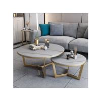 China Modern Nordic Style Round Coffee Table with Marble Top and Adjustable Height Set of 2 for sale