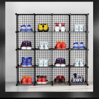 China 12x12 Sneaker Nike Storage Box PU Leather Shoe Storage Cabinet with Metal Wire Design for sale