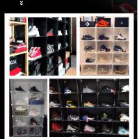 China 12x12 Sneaker Nike Storage Box PU Leather Shoe Storage Cabinet with Metal Wire Design for sale