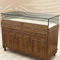 China Wooden Rustic LED Display Counter Glass Solid Wood Display Shelf Counter for Retail for sale